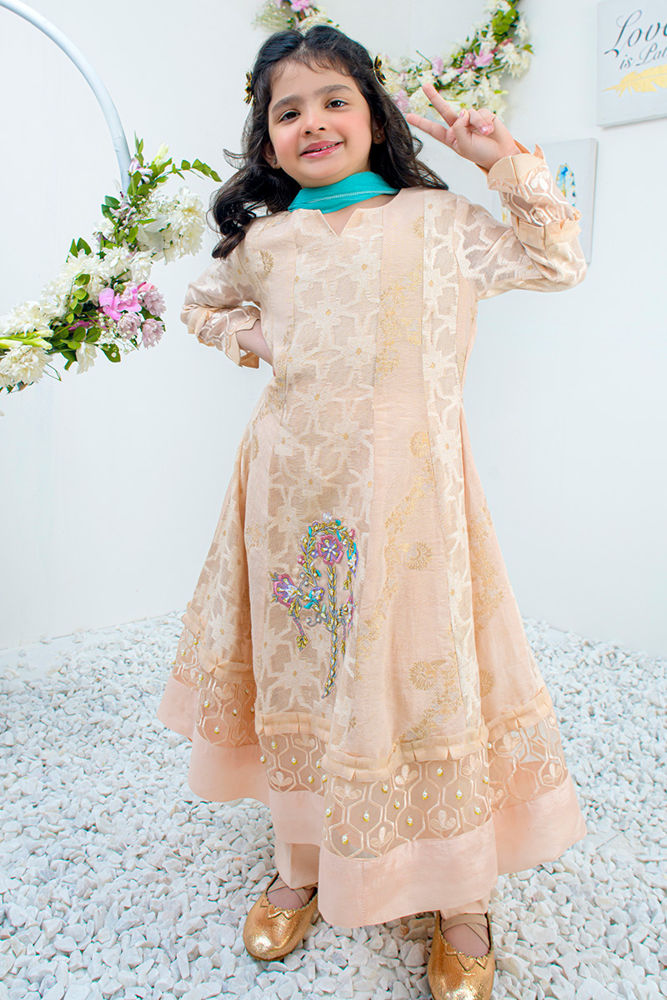 Fatima Khan Official | Mini Ivory Peach Kalidar