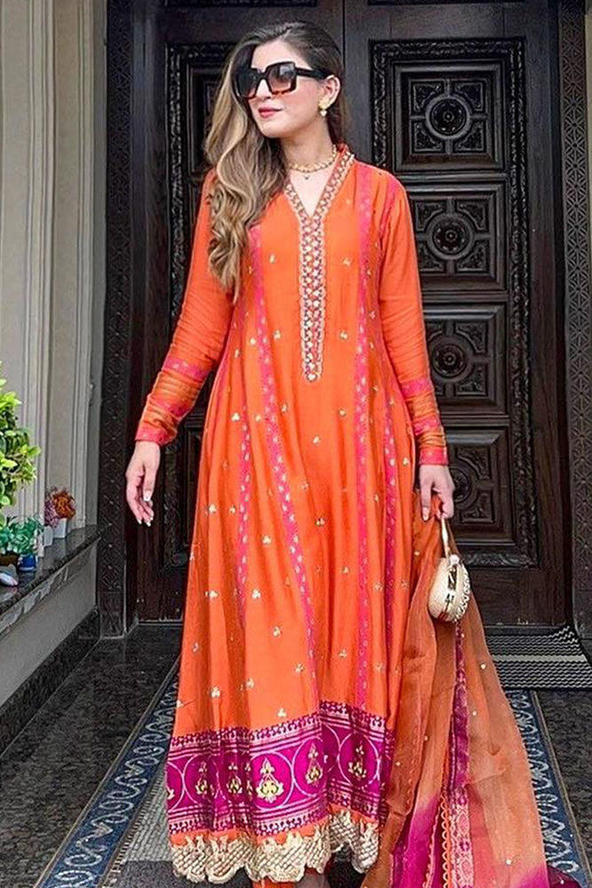 Fatima Khan Official | Momna Abbasi in gold tangerine